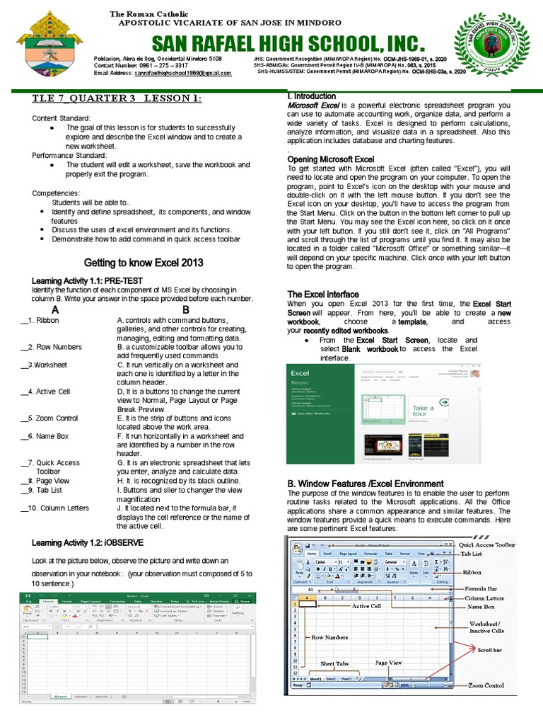 Lesson 1 | PDF | Microsoft Excel | Spreadsheet
