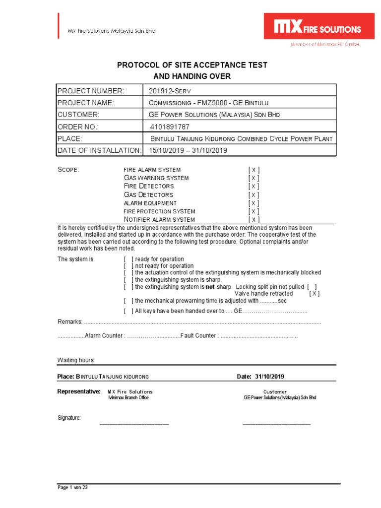 Fire Alarm System Acceptance Protocol | PDF | Electricity ...
