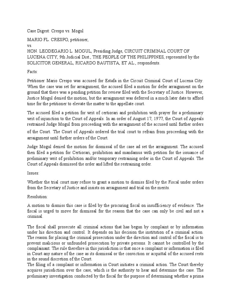 Digest-Crespo v. Mogul | PDF | Appeal | Prosecutor