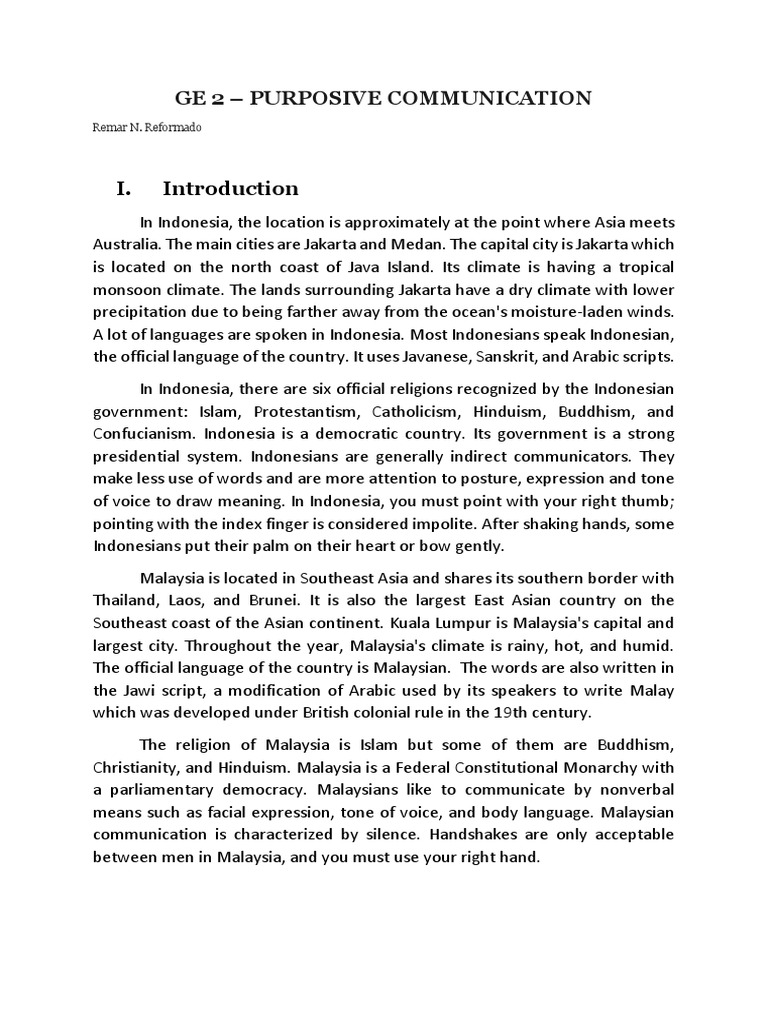 GE2 Purposive Communication Exam | PDF | Malaysia | Indonesia
