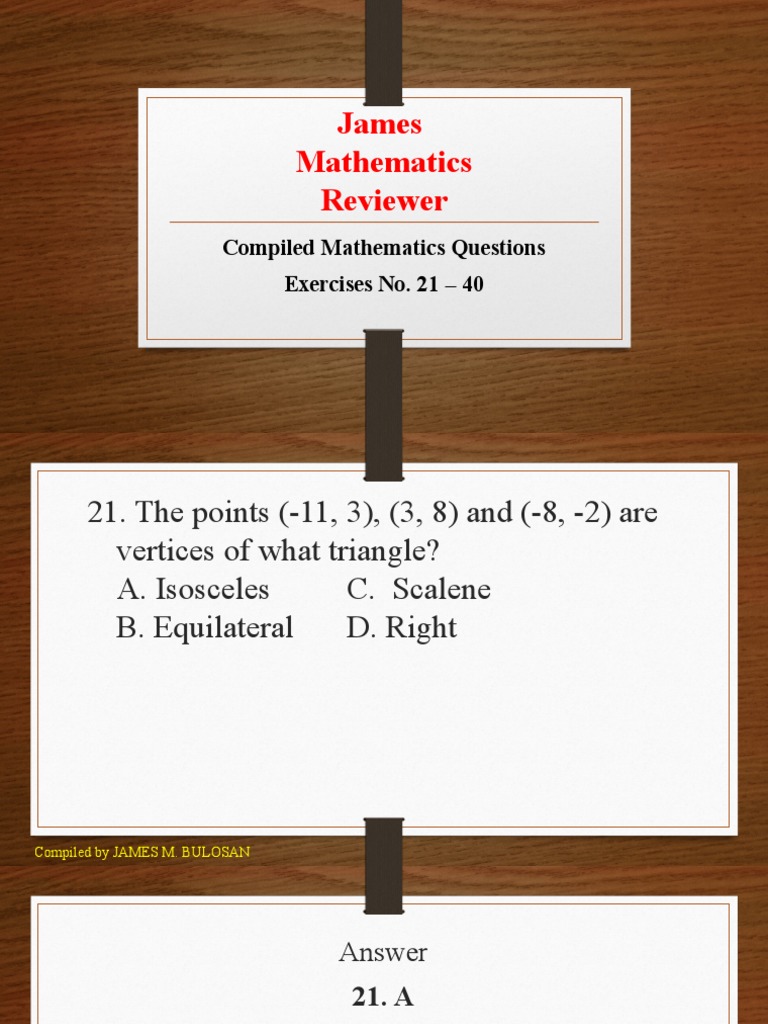0002 James Mathematics Reviewer Exercises 21 40 | PDF | Triangle | Ellipse