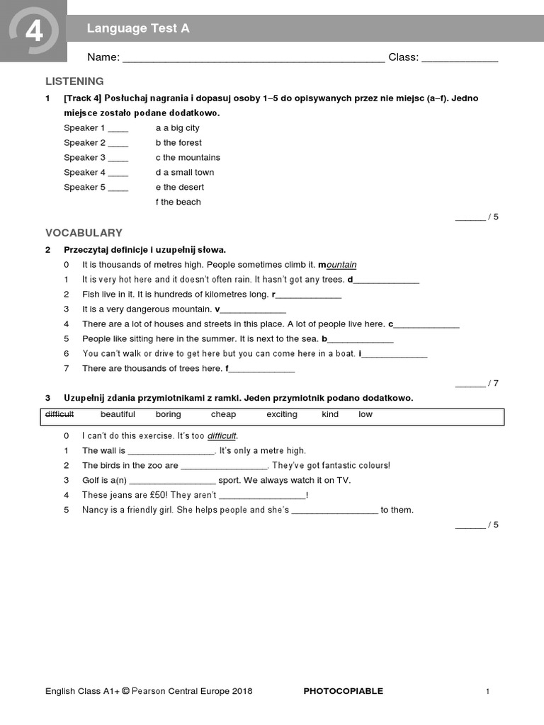 EC - A1P Language Test 4B | PDF