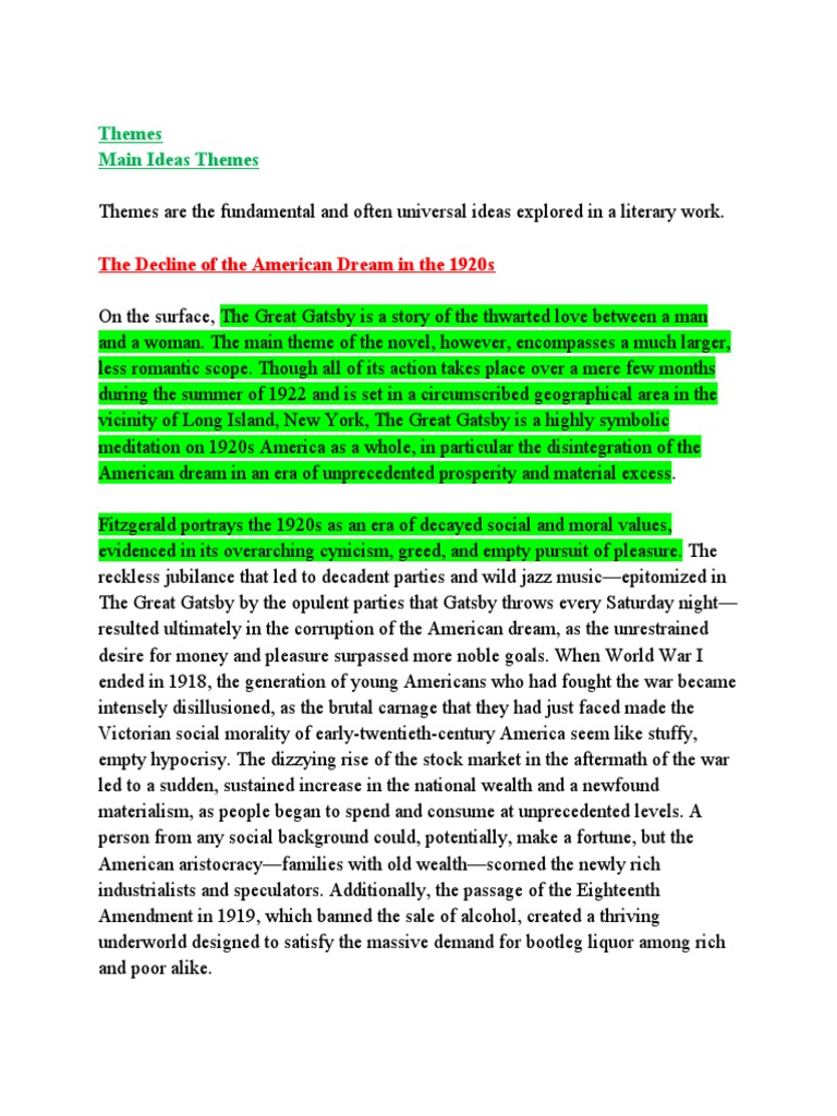 Analyzing Themes in The Great Gatsby | PDF | The Great Gatsby | Narration