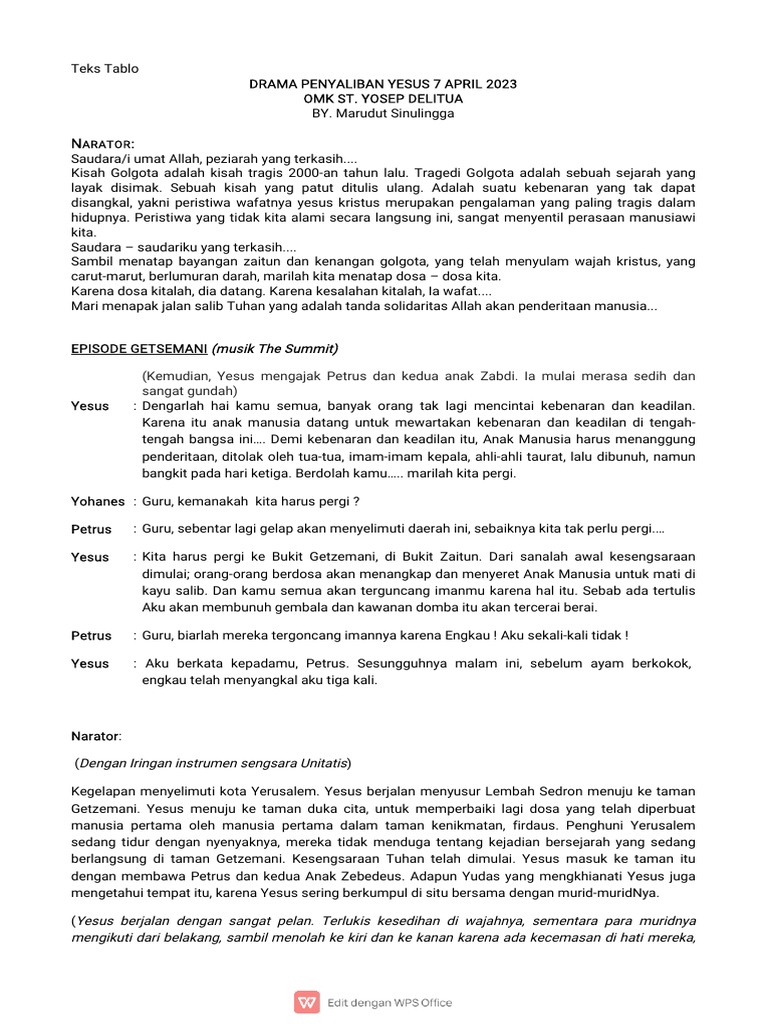 Teks Tablo Drama Penyaliban Yesus | PDF