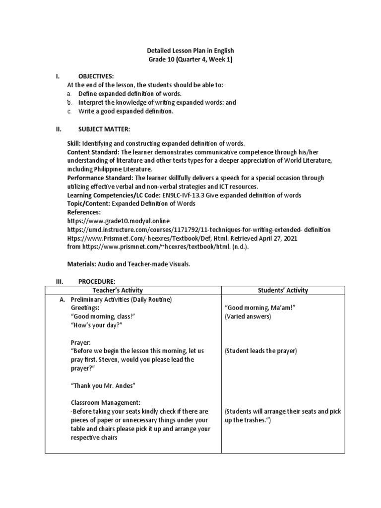 Expanded Definition of Words DLP | Download Free PDF | Definition ...