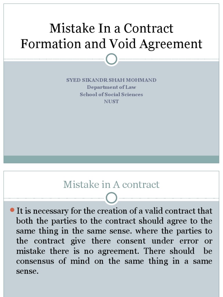 Mistake in Contract Formation and Void Agreement | PDF | Consent | Marriage