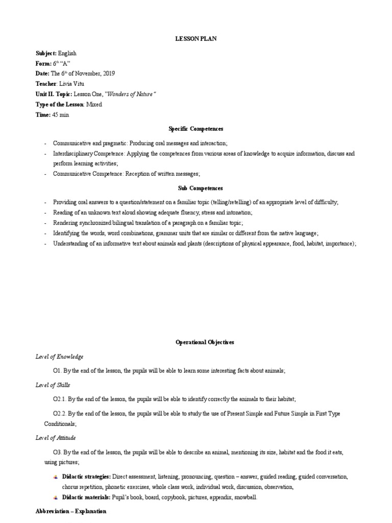 6th Grade English Lesson Plan: Nature | PDF | Question | Lesson Plan
