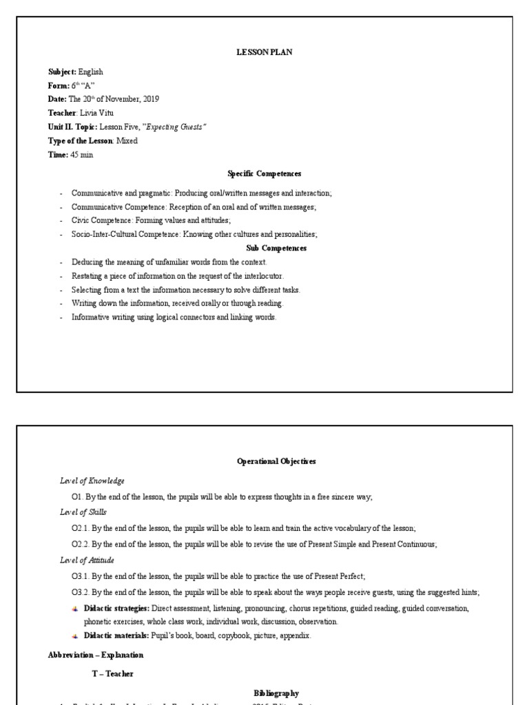 LESSON PLAN UNIT 2 LESSON 5 Expecting Guests | PDF | Lesson Plan ...