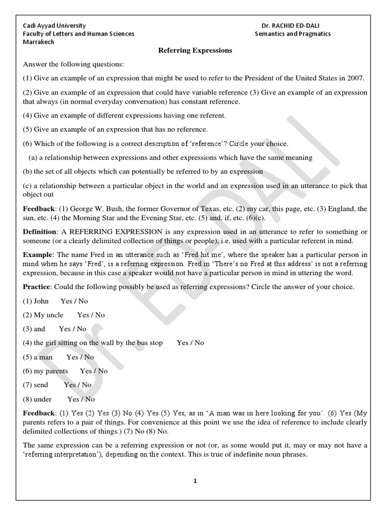 Referring Expressions | Download Free PDF | Noun | Grammar