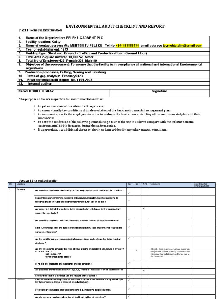 Environmental Audit Checklist and Report | PDF | Audit | Waste
