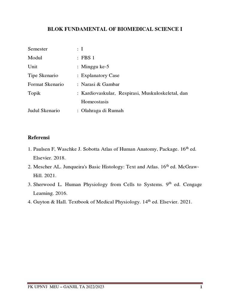 Skenario Homeostasis FBS 1 TA 2022-2023 (Untuk Mahasiswa) | PDF