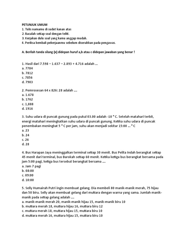 Soal Tryout MTK Kls 6 | PDF | Metode & Bahan Ajar | Griya & Taman