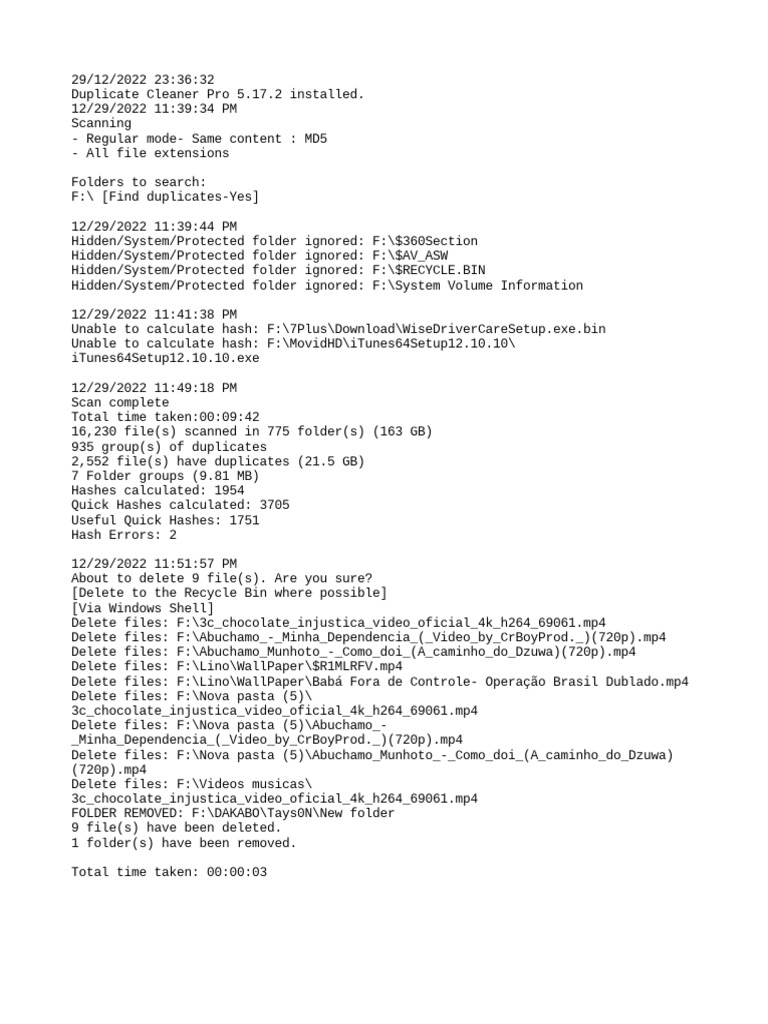 Duplicate Cleaner Log File | PDF