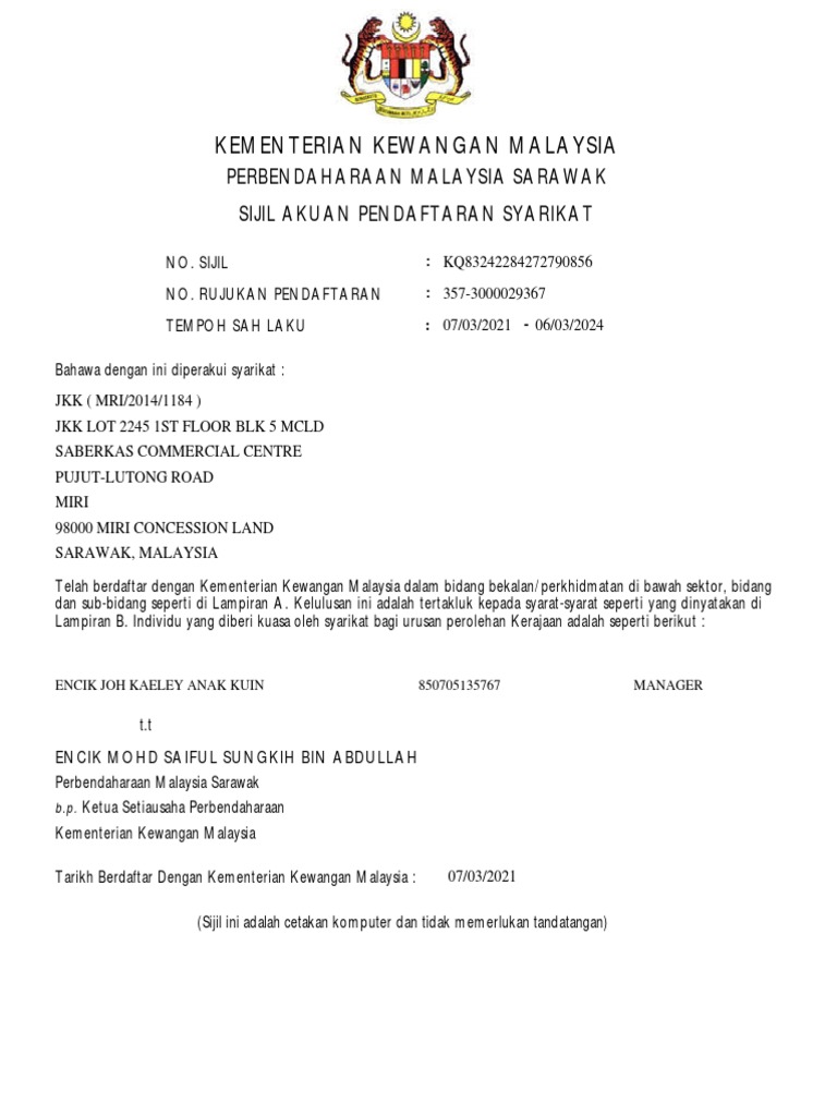 Kementerian Kewangan Malaysia: Perbendaharaan Malaysia Sarawak Sijil ...