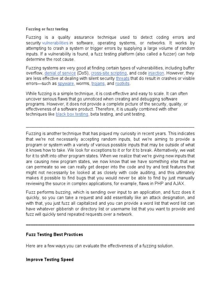Fuzzing or Fuzz Testing | PDF | Software Engineering | Computing Fuzzing or Fuzz Testing | PDF | Software Engineering | Computing