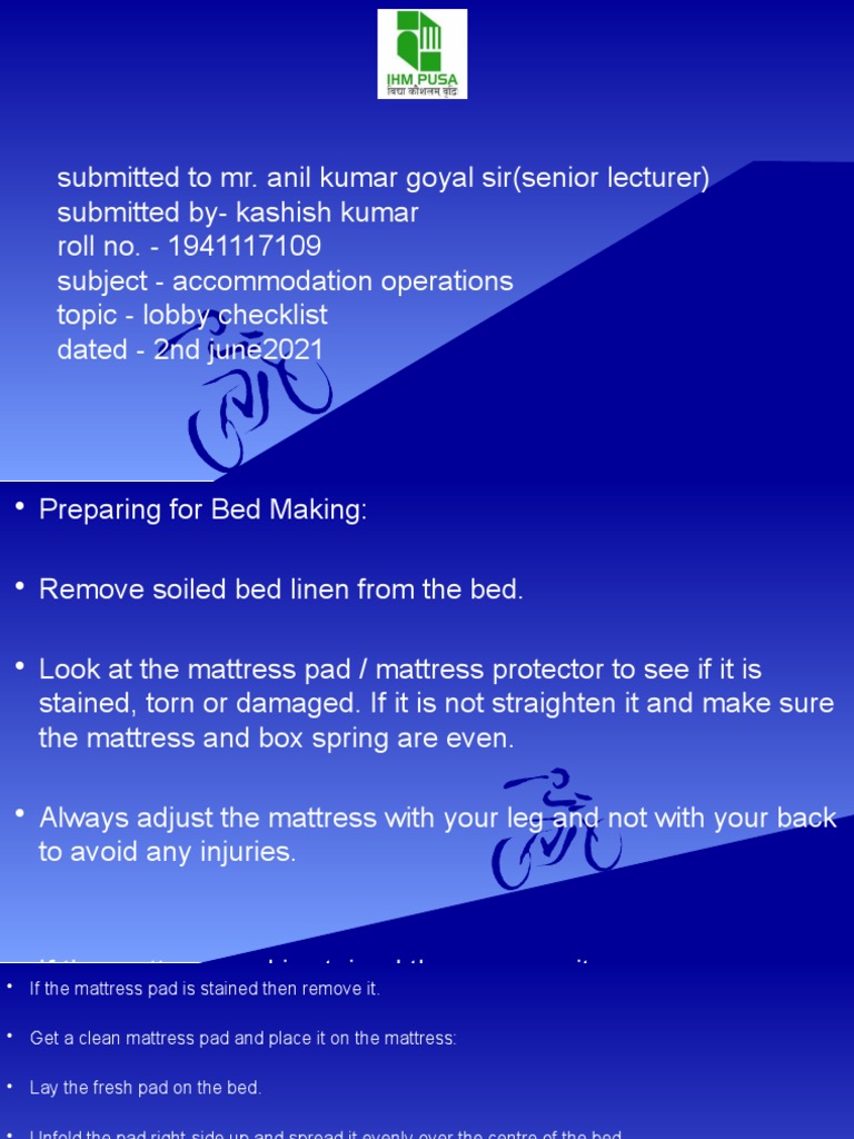 Lobby checklist covers bed making steps | PDF | Bed | Mattress