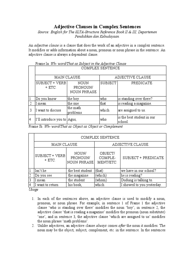 Adjective Clauses in Complex Sentences | PDF | Adjective | Clause