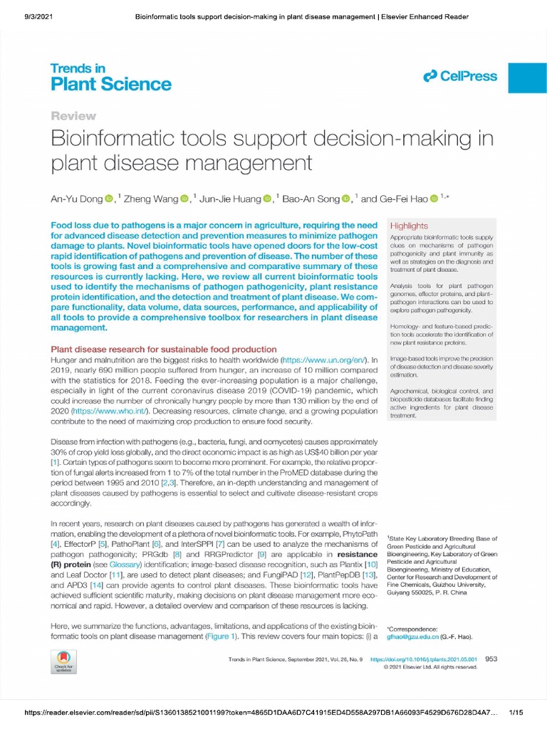 Bioinformatic Tools in Plant Disease Management | PDF