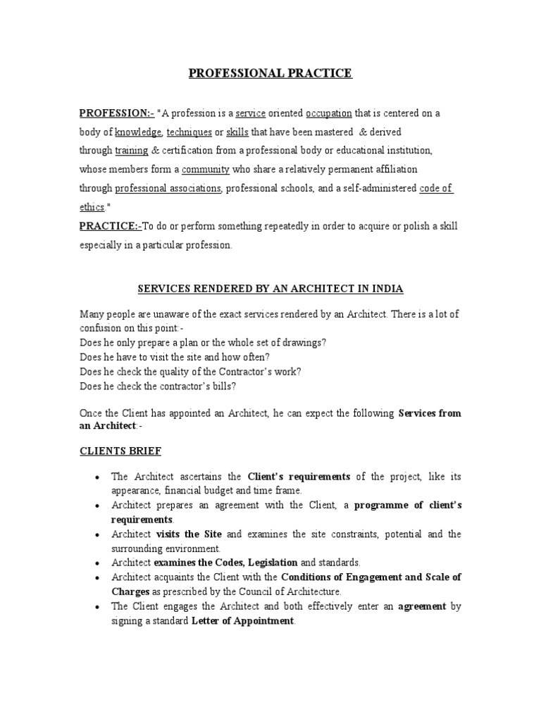 Professional practice services of an architect | PDF | Architect ...
