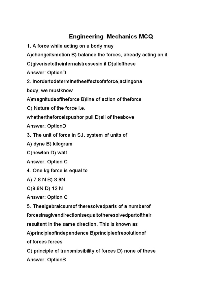 Engineering Mechanics MCQ AE | PDF | Acceleration | Pendulum