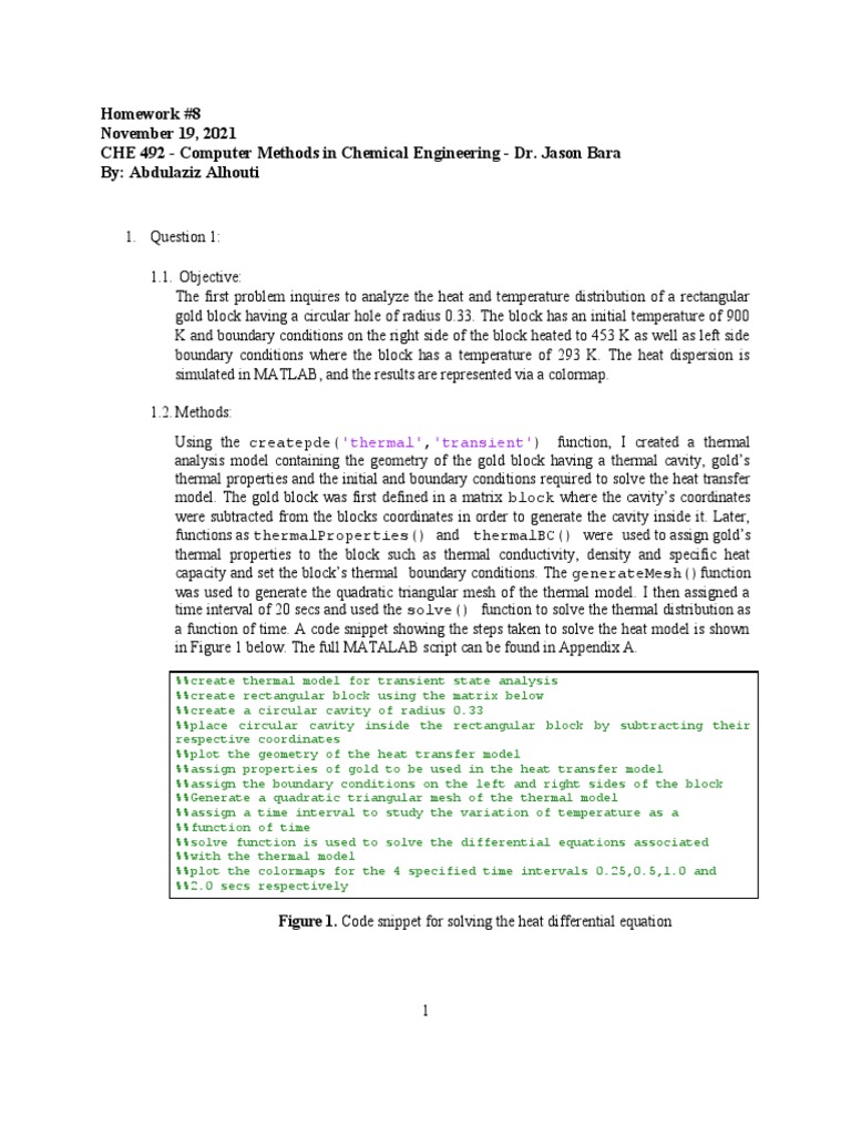 CHE 492 HW 8 Abdulaziz Alhouti | PDF | Heat | Equations