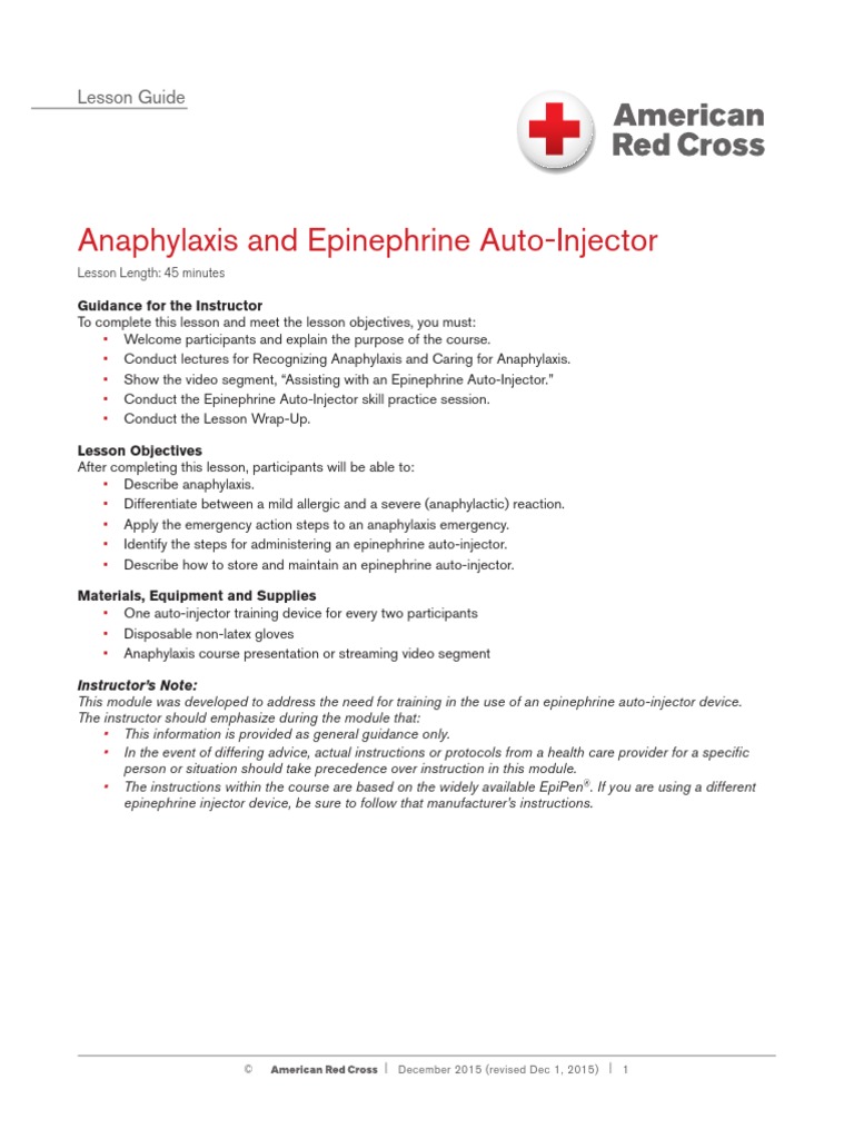 Anaphylaxis and Epinephrine Auto-Injector | PDF | Epinephrine ...