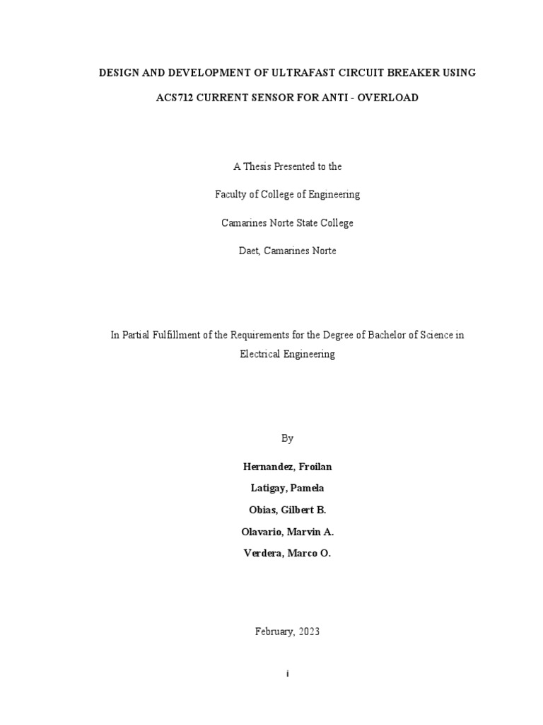 Design And Development Of Ultrafast Circuit Breaker Using Acs712 Current Sensor For Overcurrent