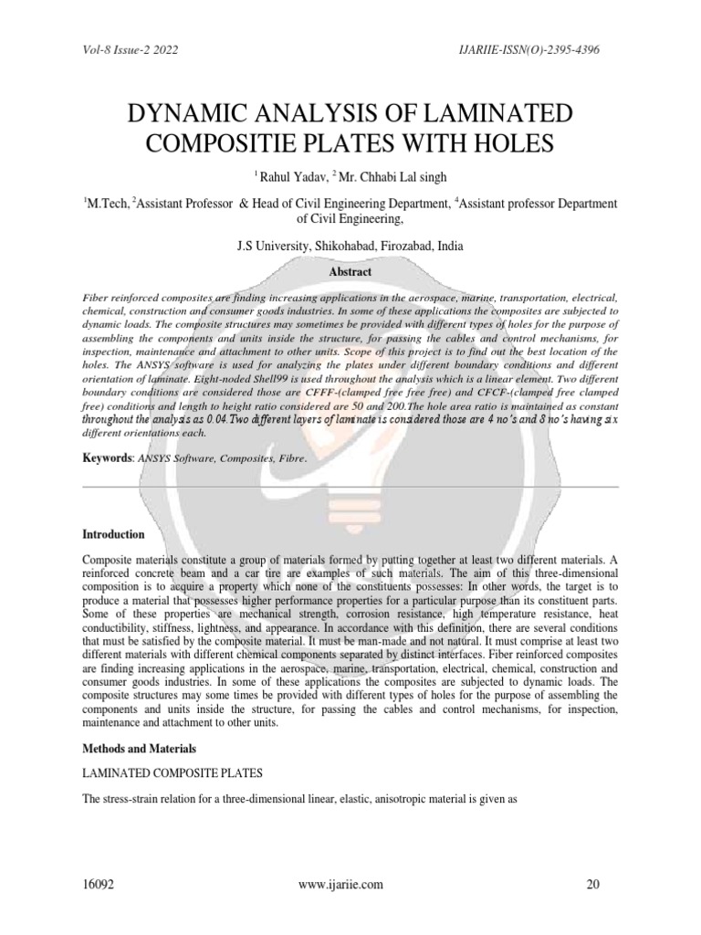 Dynamic Analysis Of Laminated Compositie Plates With Holes Ijariie16092 Pdf Pdf Composite