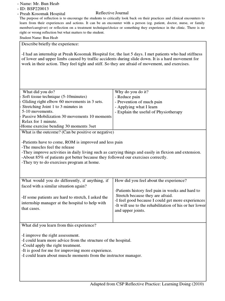 Preah Kosomak Hospital Reflective Journal - 2022 | PDF | Physical ...