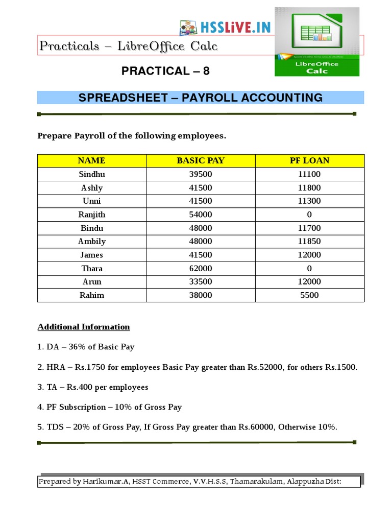 Hsslive-XII-CA-8.Practical 8-Payroll Accounting | PDF | Payroll | Taxes
