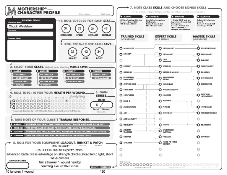 Mothership RPG Character Sheet Guide | PDF