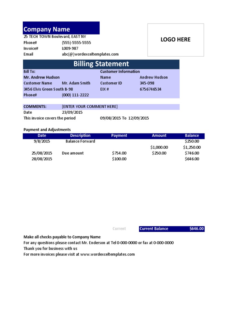 Sample Statement of Account Template | PDF