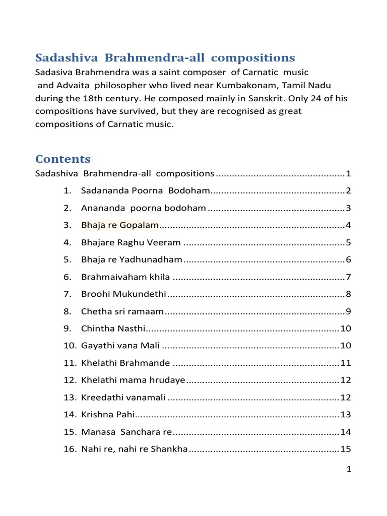 Sadasiva Brahmendra's Compositions | PDF | Moksha | Vishnu