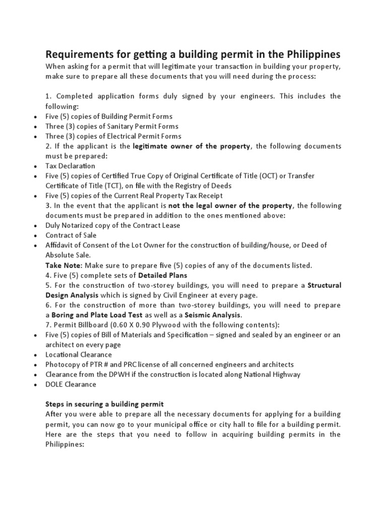 Requirements For Getting A Building Permit in The Philippines | PDF ...