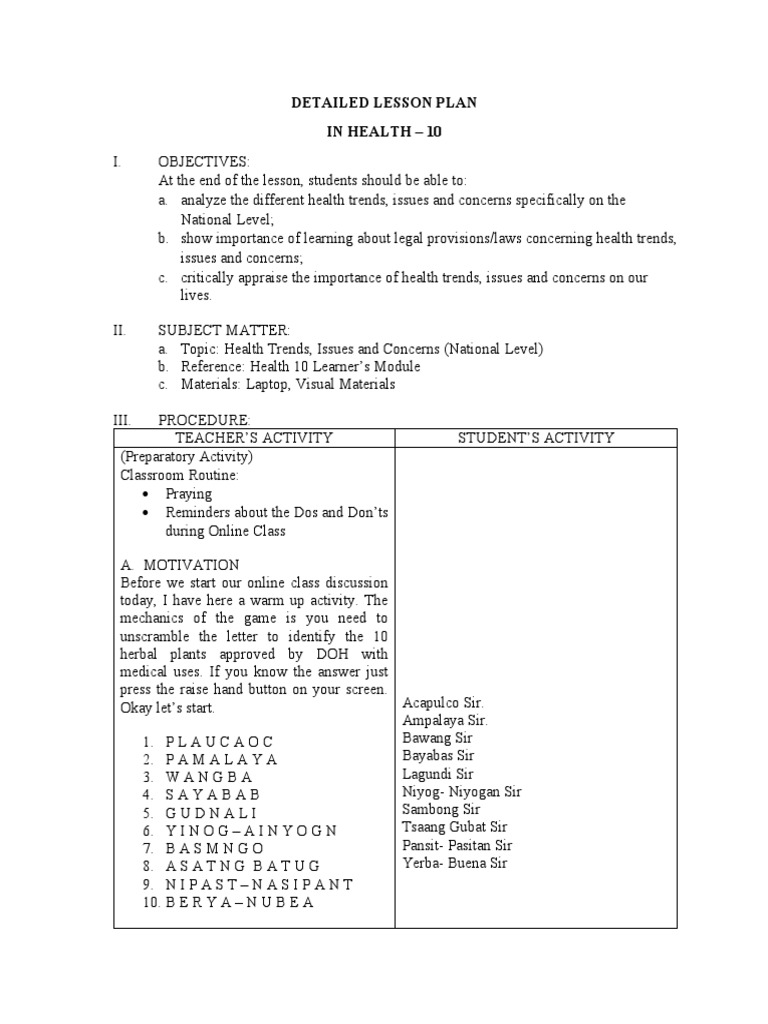 Detailed Lesson Plan in Health - 10 | PDF | Family Planning ...