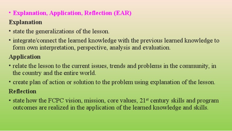 Explanation: - Explanation, Application, Reflection (EAR) | PDF | Career & Growth | Art
