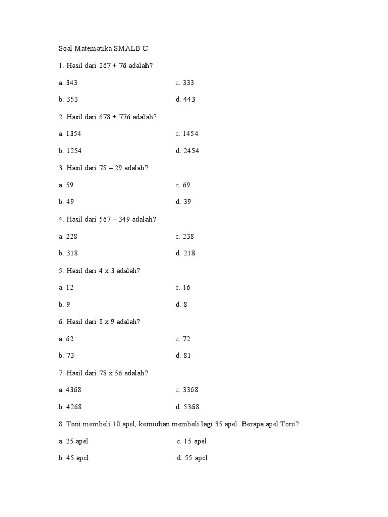 Soal Matematika SMALB C | PDF