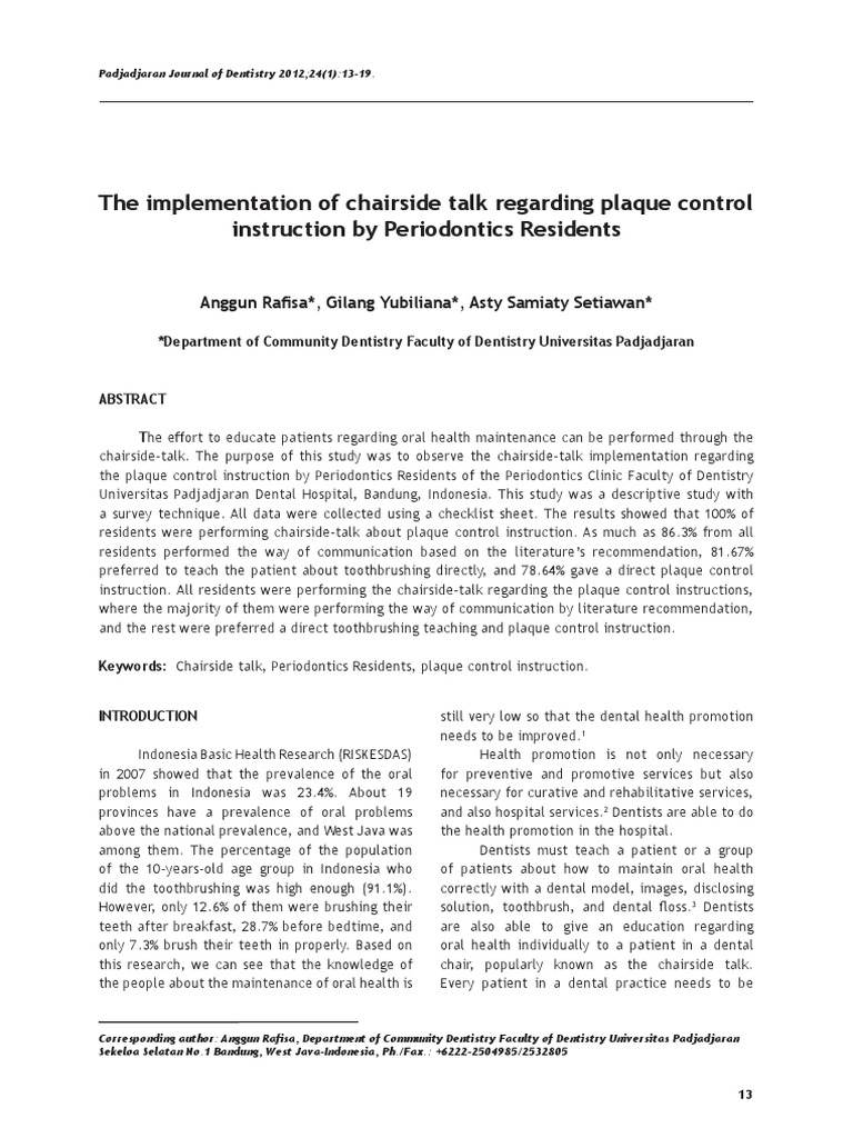 Pelaksanaan Chair Side Talk | Download Free PDF | Oral Hygiene | Toothbrush