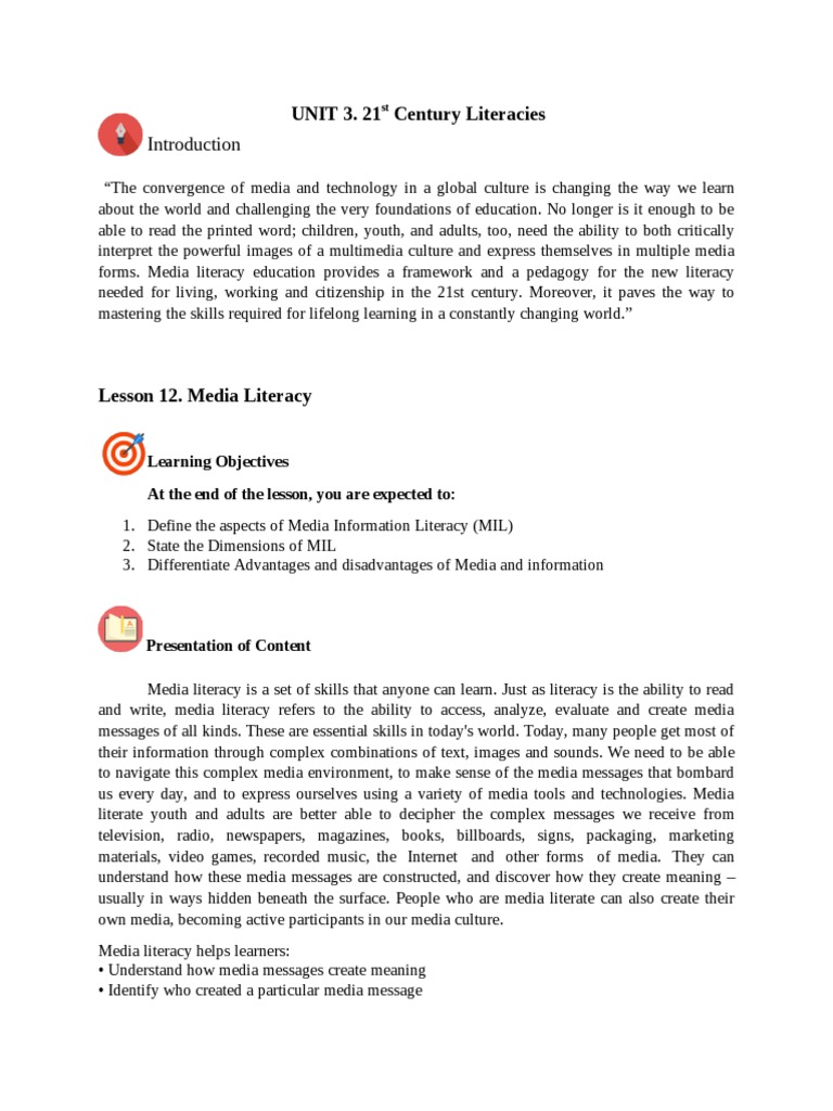 Benlac U3 L12-13 | PDF | Media (Communication) | Literacy