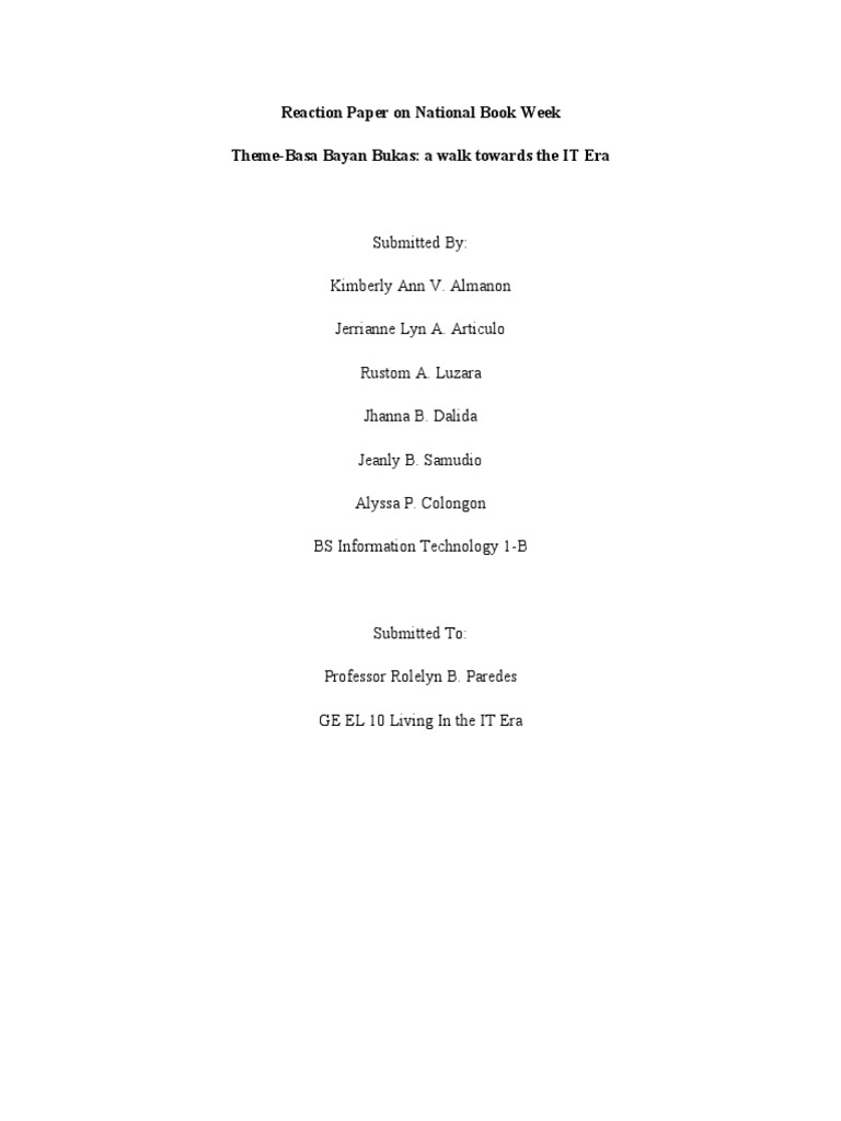 National Book Week Reaction Paper | PDF | Communication | Self