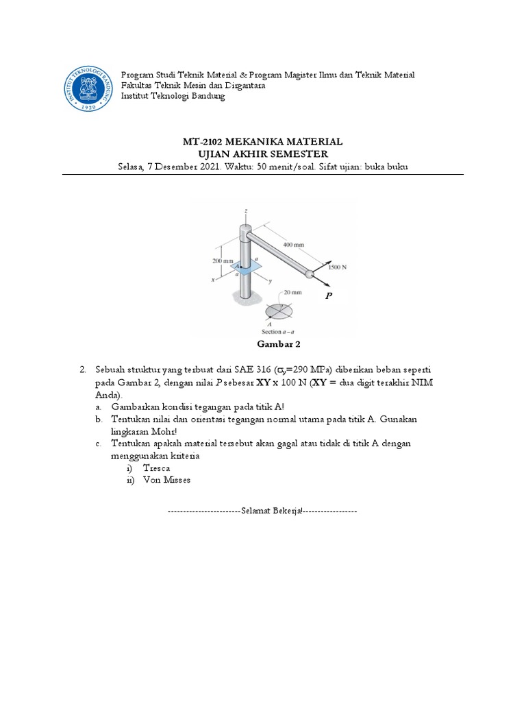 Soal UAS Mekanika Material 2021 Nomor 2 | PDF