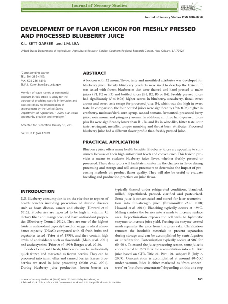 Development of Flavor Lexicon For Freshly Pressed and Processed ...