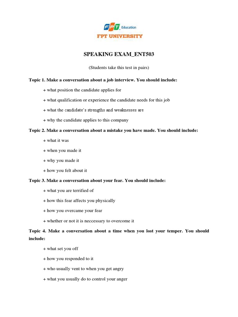 ENT503 - FE - Speaking Exam - Students | PDF | Emotional Intelligence | Anger