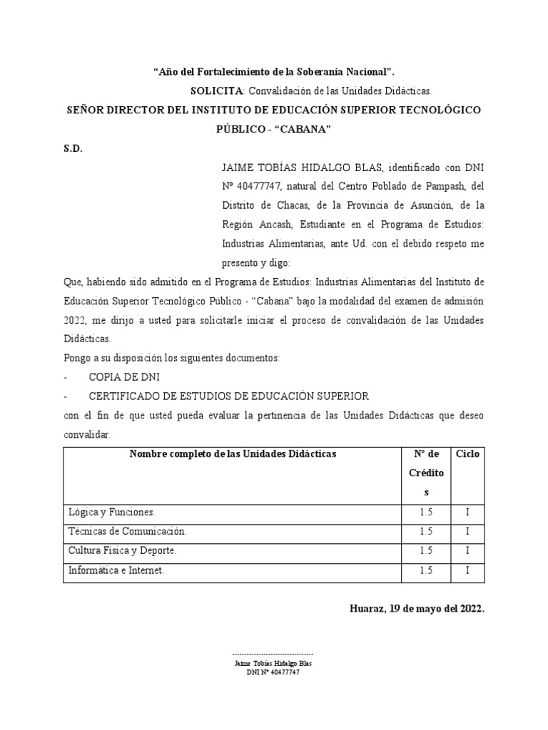 2022 - Solicitud de Convalidación Jaime | PDF