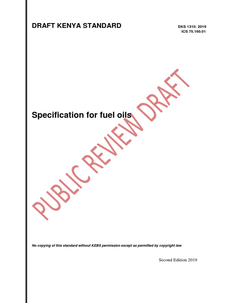 Specification For Fuel Oils: Draft Kenya Standard | PDF | Copyright ...