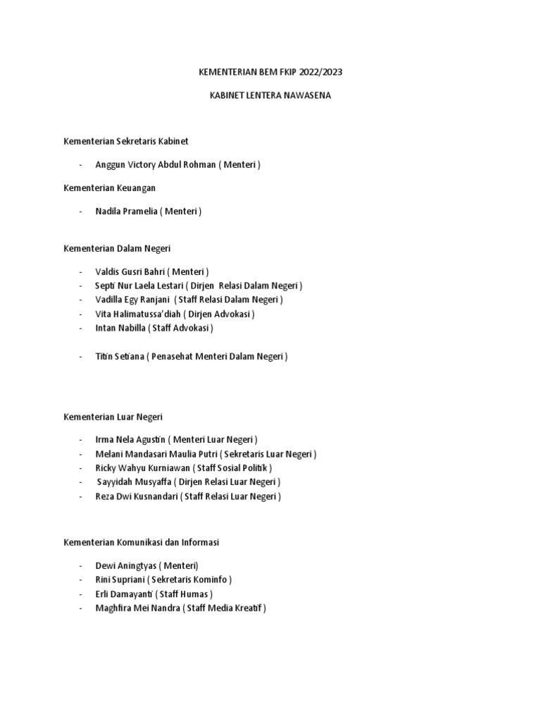 Struktur Kabinet BEM FKIP 2022/2023 | PDF | Ilmu Sosial | Perjalanan