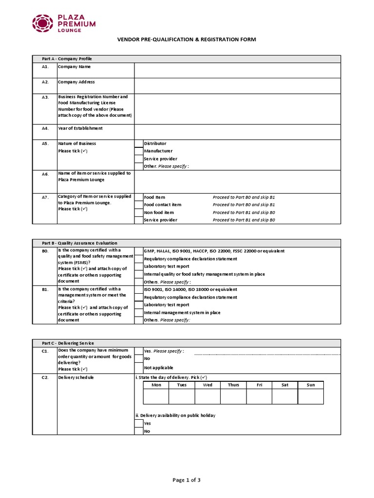 1A. Vendor Pre Qualification & Registration Form (HKG) | PDF | Business