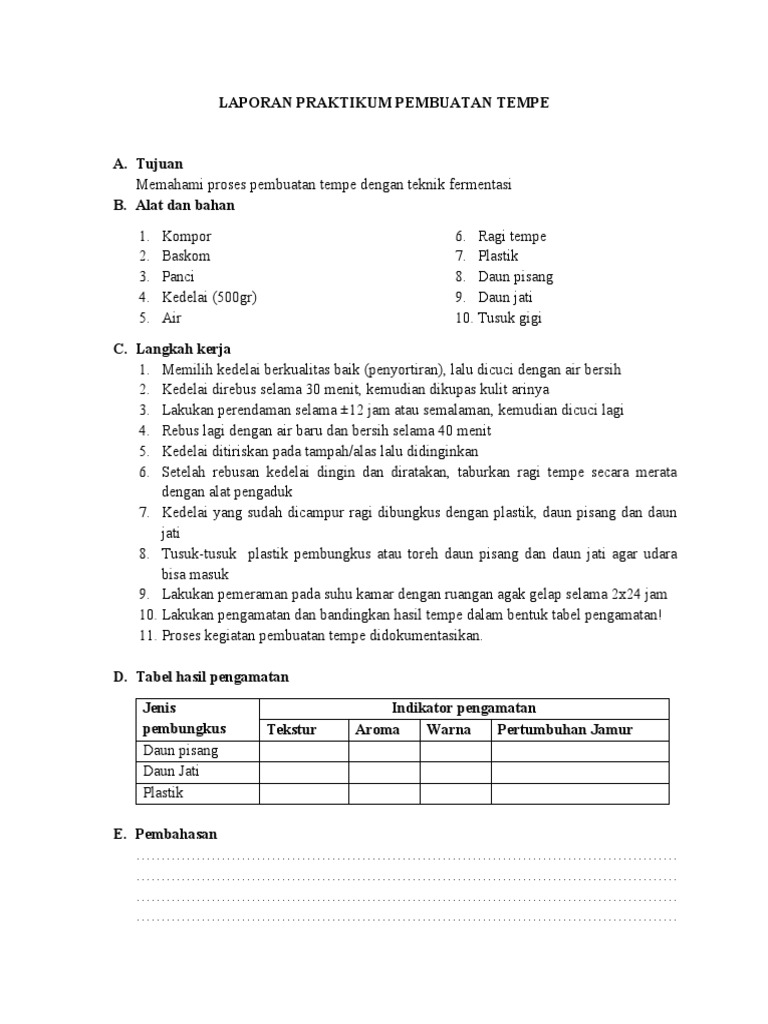 Lembar Praktikum Tempe Dan Tape | PDF