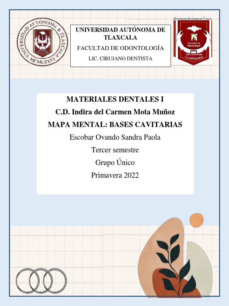 Mapa Mental Bases Cavitarias Sandra Paola Escobar Ovando | PDF | Óxido de zinc | Compuesto Dental