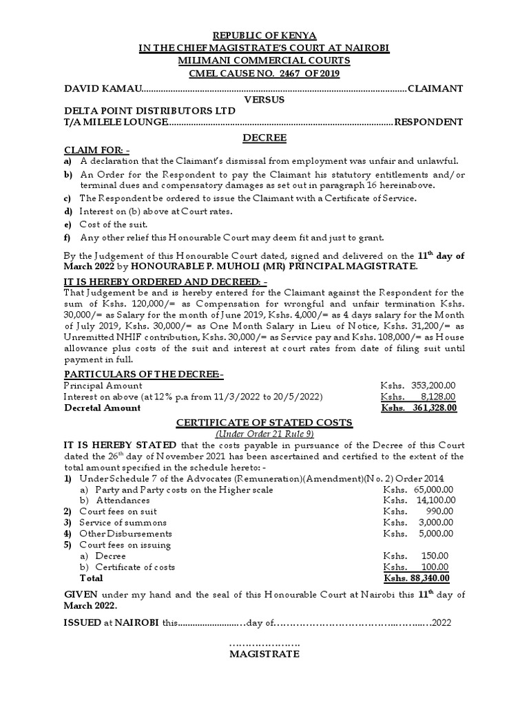 Decree and Certificate of Costs 2467 of 2019 | PDF | Damages | Judiciaries
